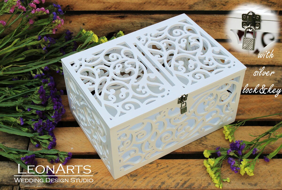 Lockable Wedding Card Box-white Keepsake Box With Silver | Etsy