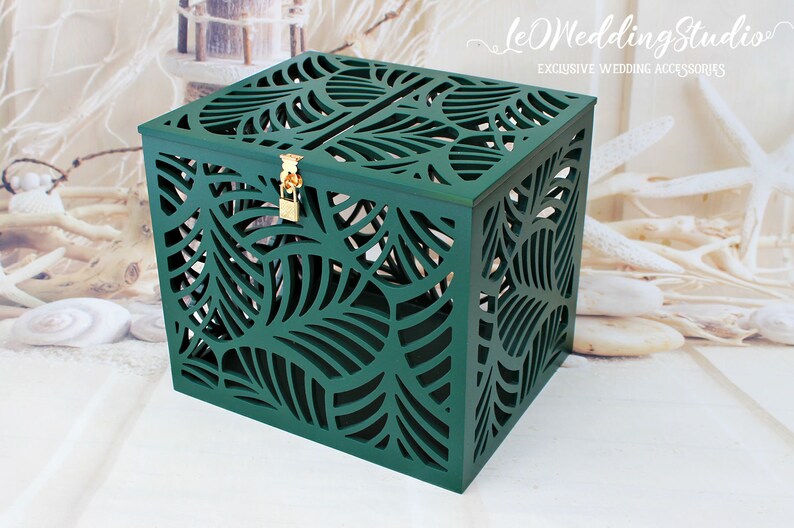 Palm Leaves Wedding Card Box-dark Green Palm Fronds Money - Etsy
