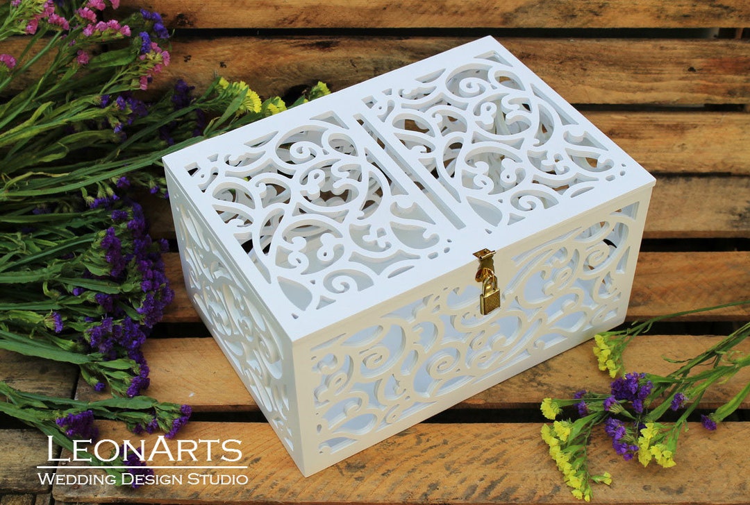 Lockable Wedding Card Box-white Keepsake Box With Lock&key-wedding ...