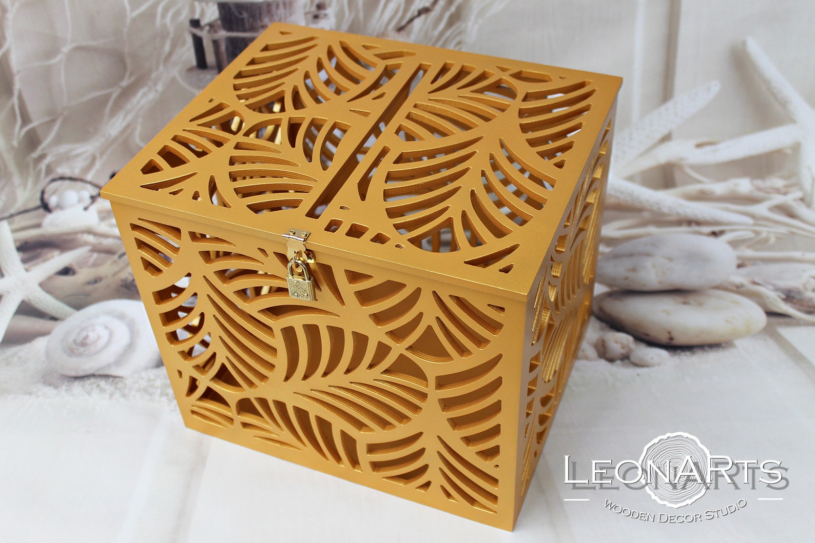 Gold Palm Leaves Wedding Card Box-palm Fronds Wedding Money Box ...