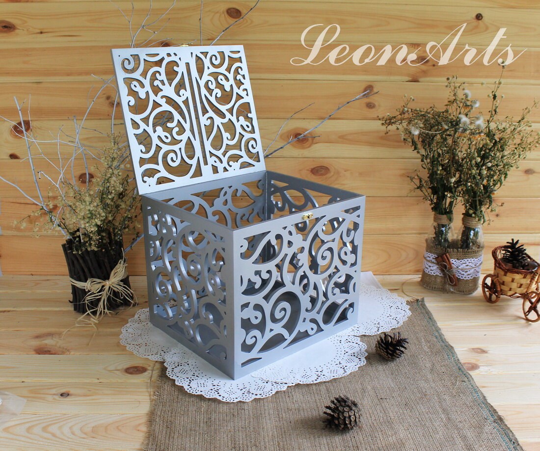 Silver Wedding Card Box BIG Size-wedding Gift-plywood-keepsake Box ...