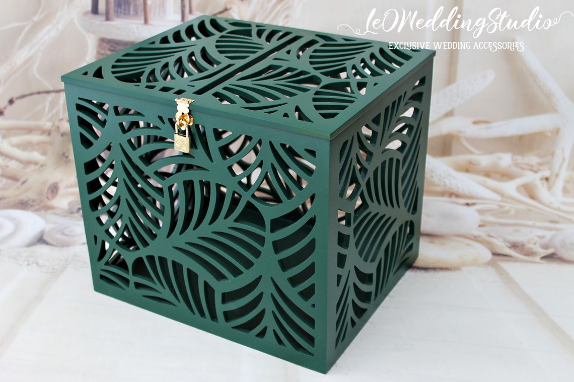 Palm Leaves Wedding Card Box-dark Green Palm Fronds Money Box-tropical ...