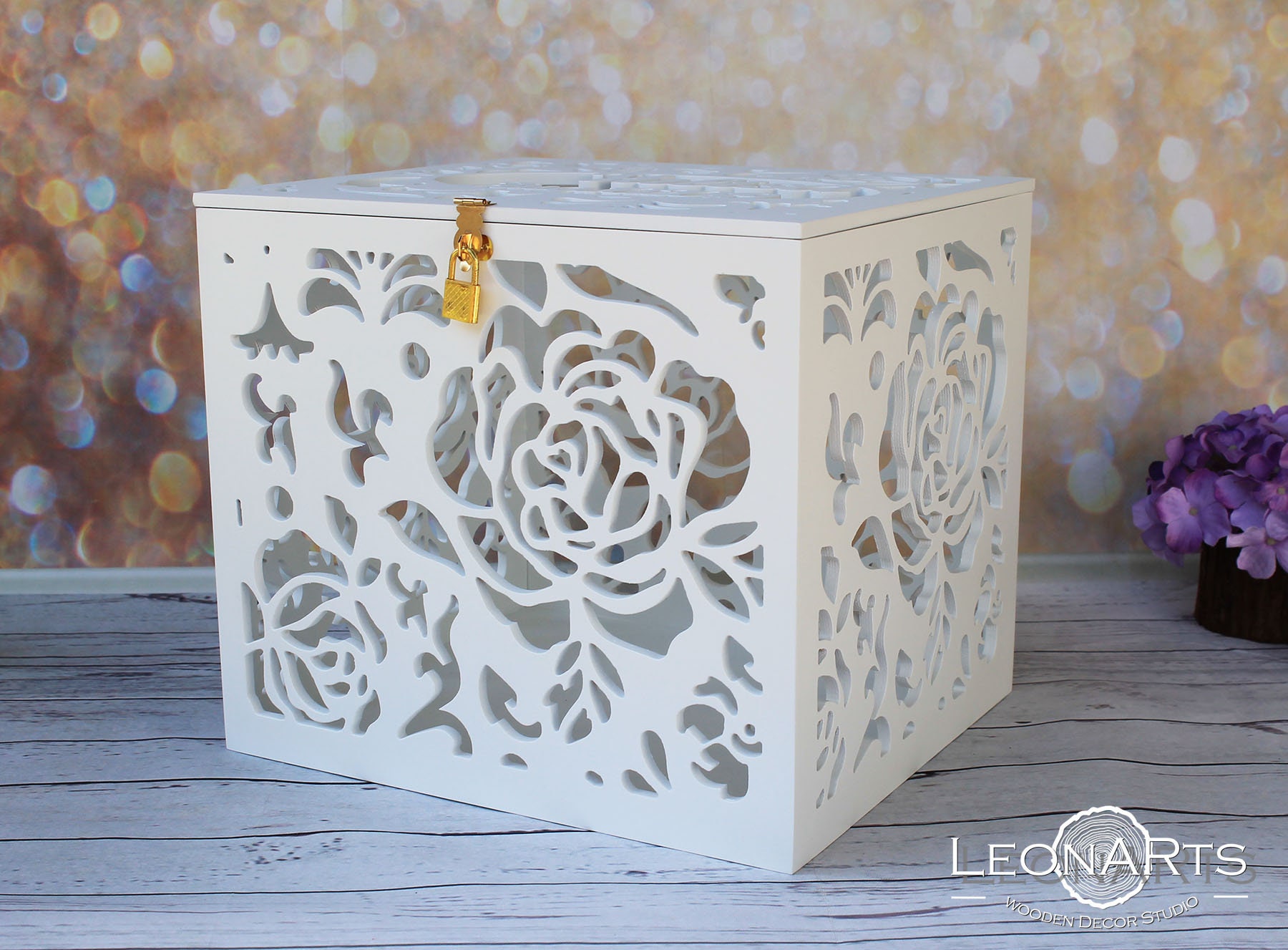 Personalized Lockable White Roses Wedding Card Box-wedding | Etsy