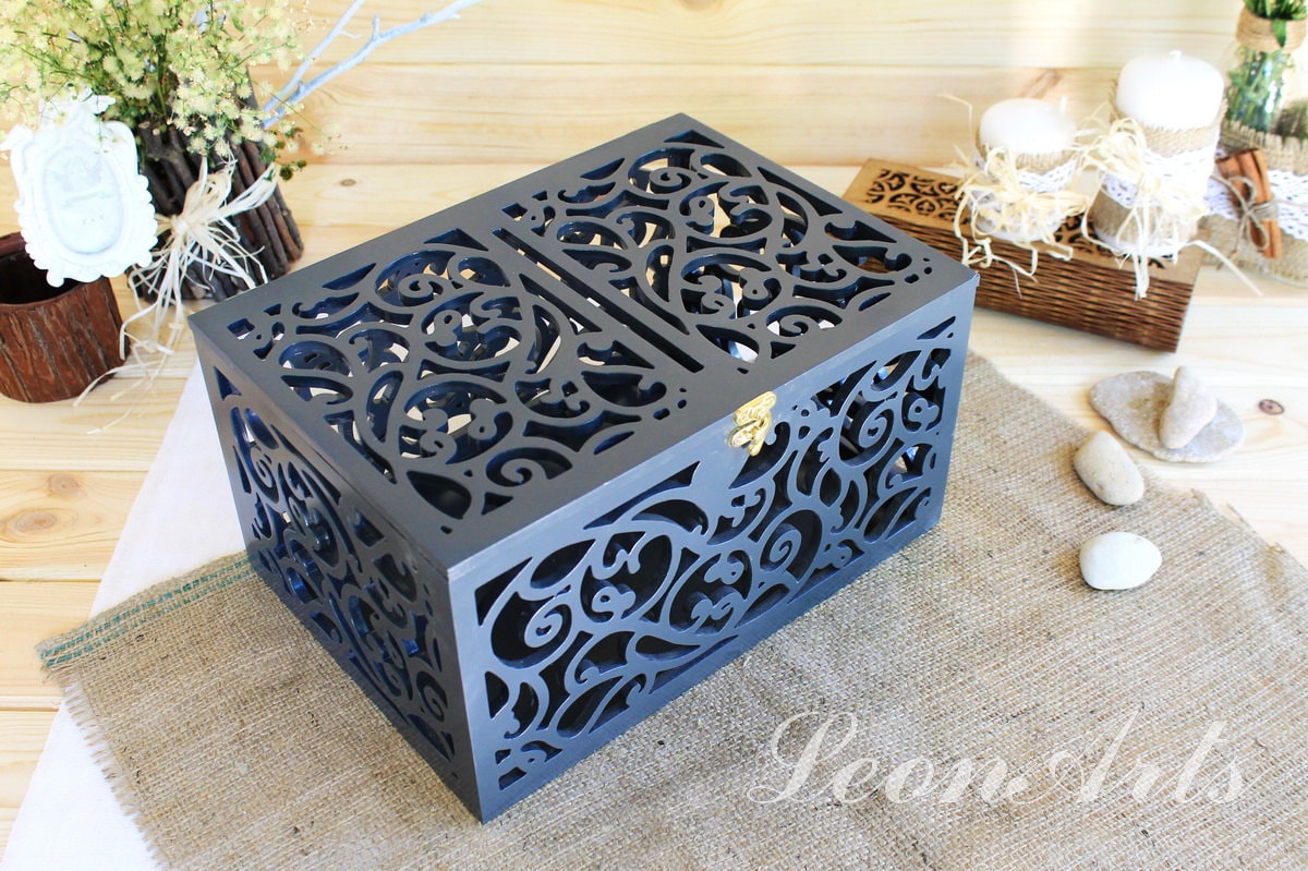 Dark Grey Wedding Card Box-wedding Gift-plywood Box-love Story Keepsake ...