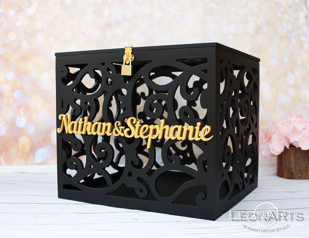 Personalized Wedding Card Money Box in Black&gold-wedding Card Money ...