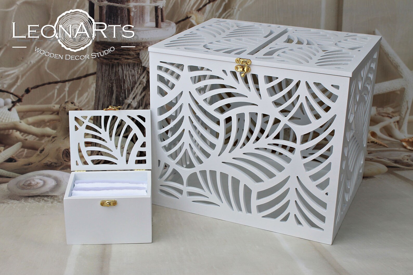 Palm Leaves Wedding Card Box&ring Box-palm Fronds Wedding Set-tropical ...
