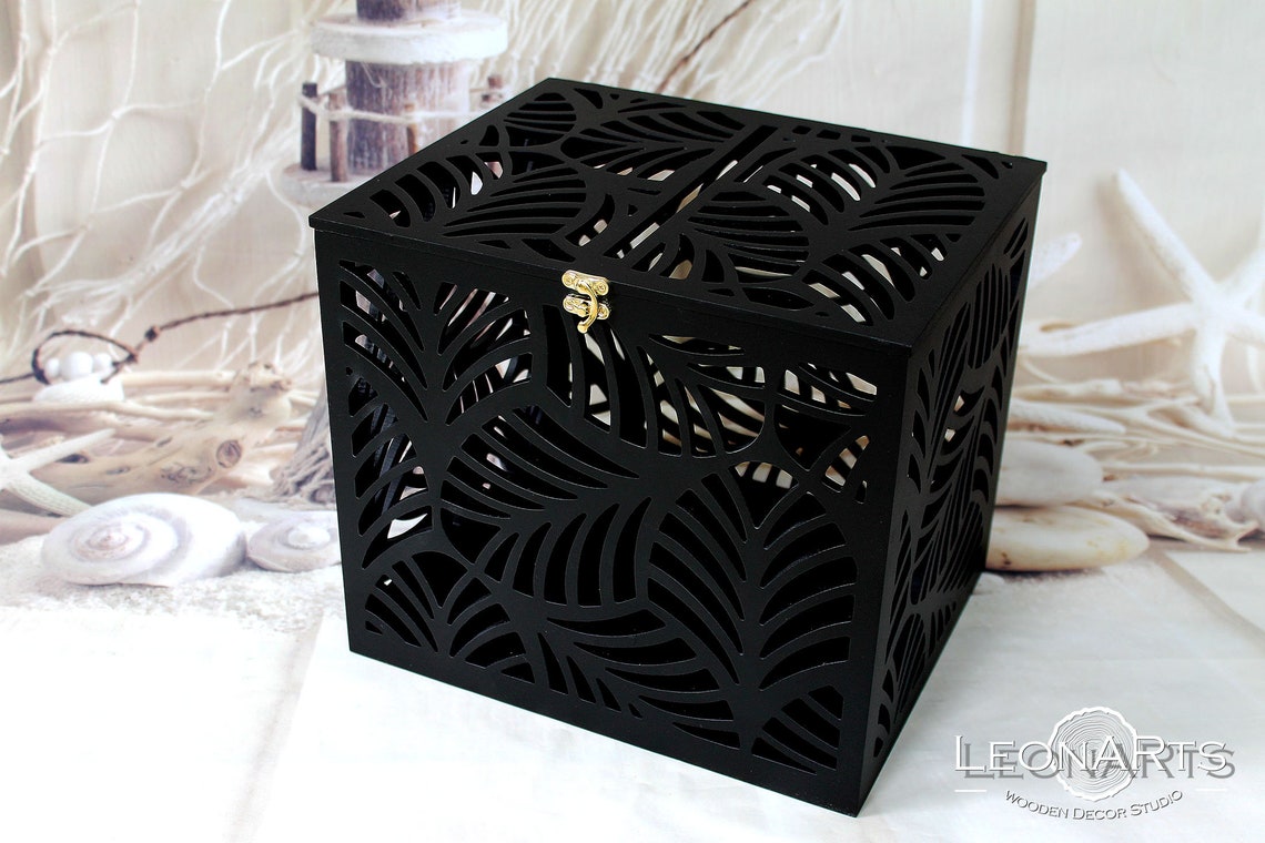 Black Palm Leaves Wedding Card Box-palm Fronds Money - Etsy