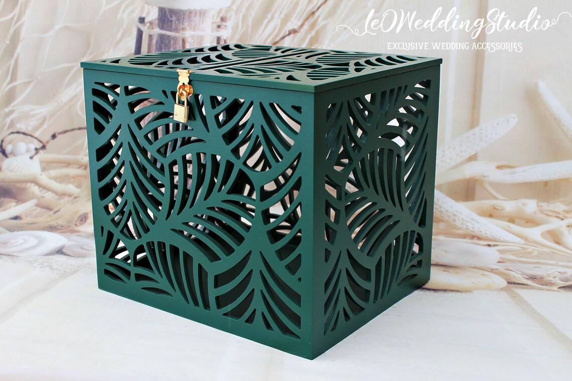 Palm Leaves Wedding Card Box-dark Green Palm Fronds Money - Etsy