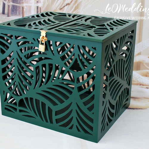 Palm Leaves Wedding Card Box-dark Green Palm Fronds Money - Etsy