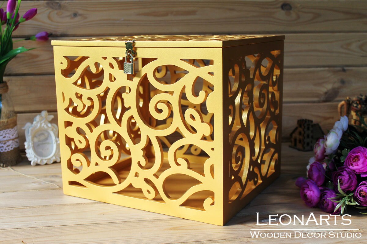 Lockable Wedding Card Box BIG Size-gold Keepsake Box With | Etsy