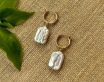 Baroque Pearl Earrings Freshwater Pearl Earrings 14k Gold Filled Hoop ...