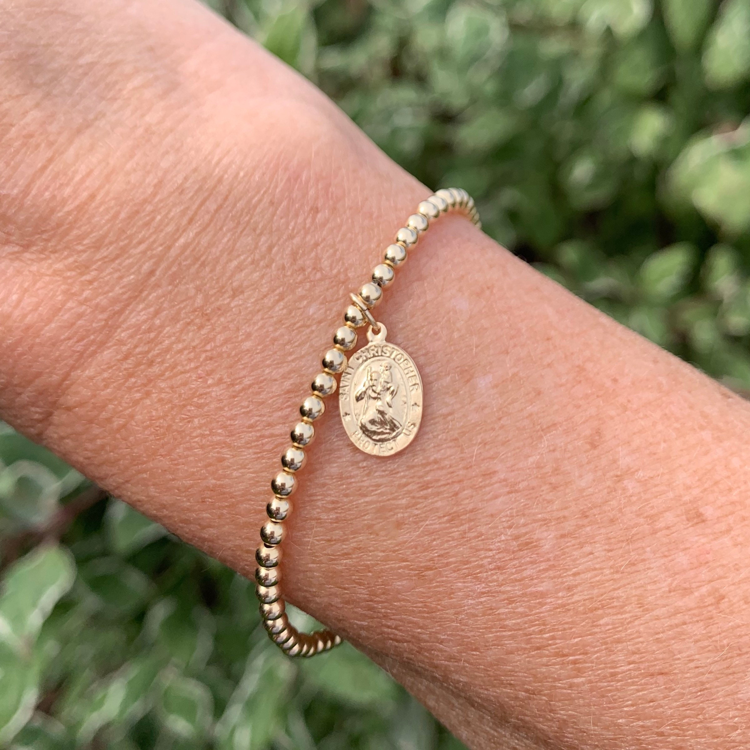 Saint Christopher Bracelet 14k Gold Filled Bead Bracelet | Etsy