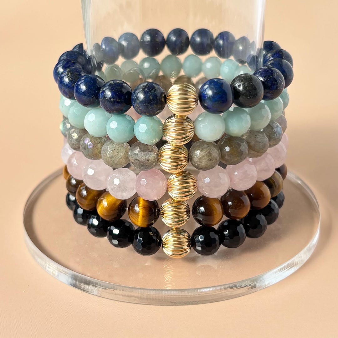 Gemstone Beaded Bracelet for Women Gemstone Bead Bracelet With 14K Gold ...