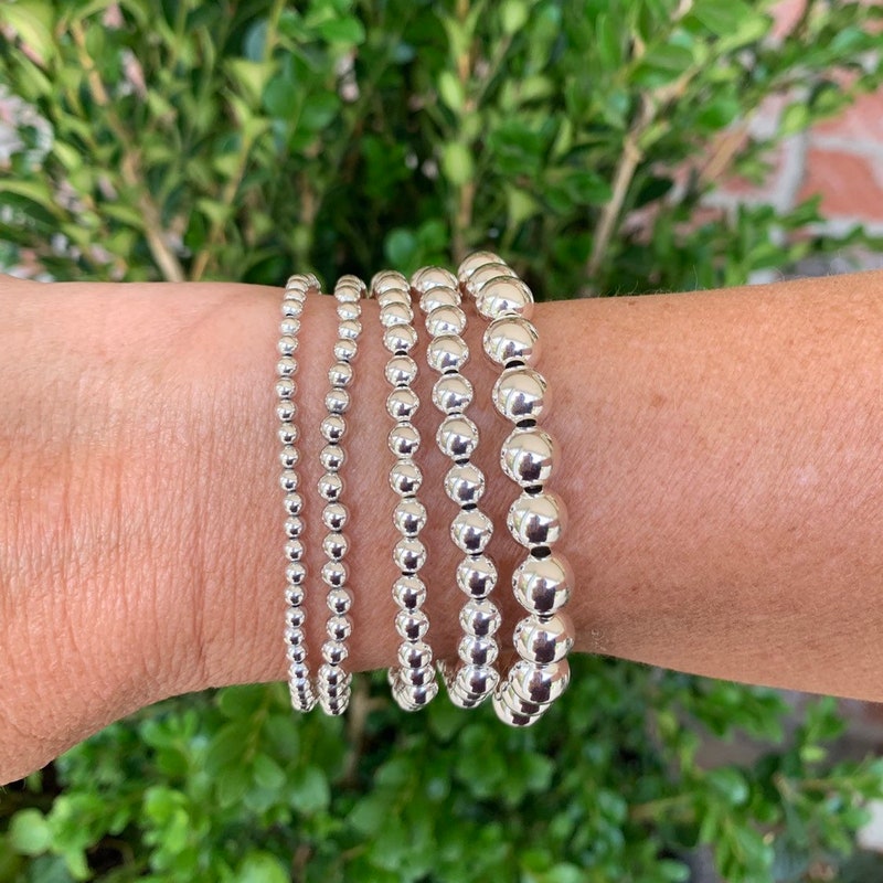 Silver Bead Bracelet - Etsy