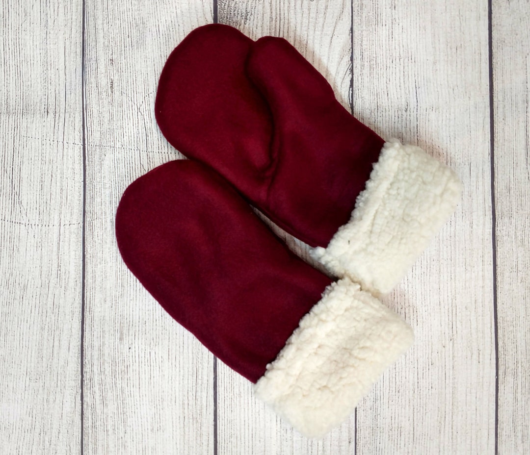 Maroon Red Santa Mittens/double Layer Fleece/very Warm/sherpa Cuff/ Ts ...