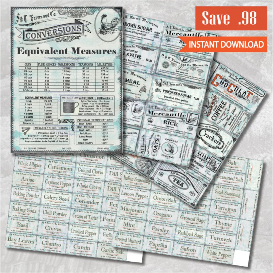 Shabby Chic Pantry Labels Collection Instant Download- Antique Decor ...