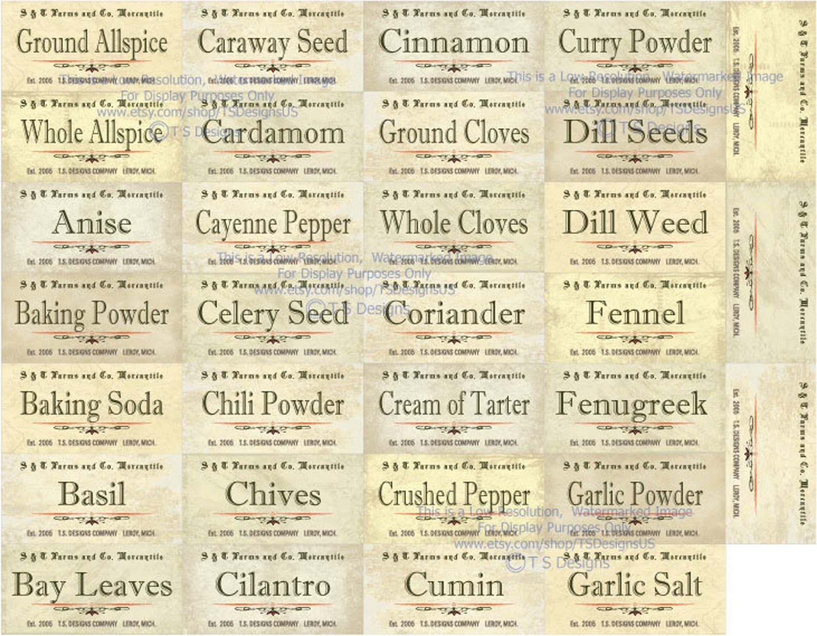 62 Vintage Spice Label Set Hardcopy- Spice Labels, Antique Decor ...