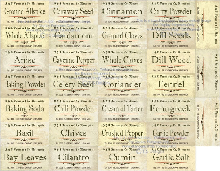 62 Vintage Spice Label Set Hardcopy- Spice Labels, Antique Decor ...