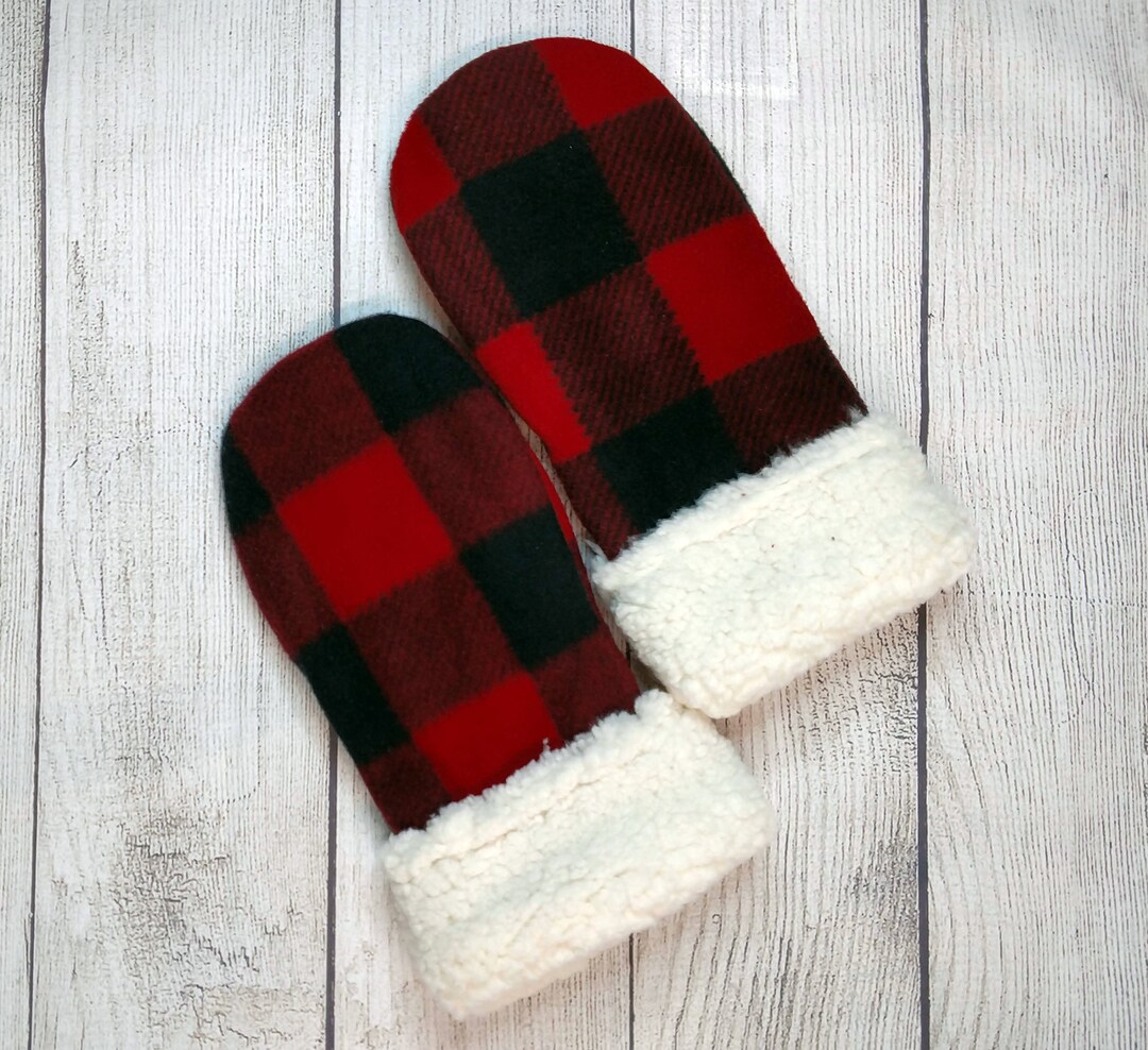 Buffalo Plaid Mittens/double Layer Fleece/very Warm/sherpa Cuff/ Ts ...