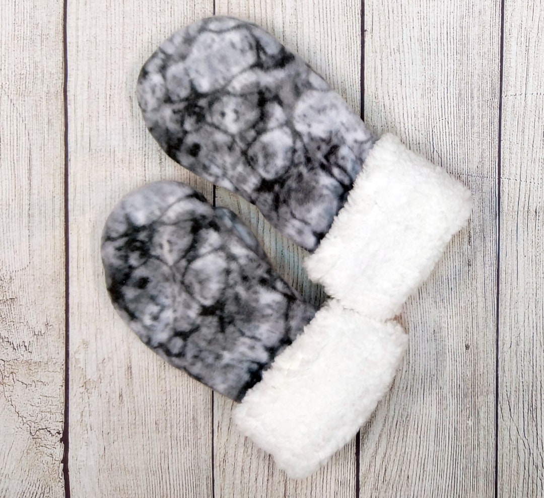 Gray Marble Mittens/double Layer Fleece/very Warm/sherpa Cuff/ Ts ...