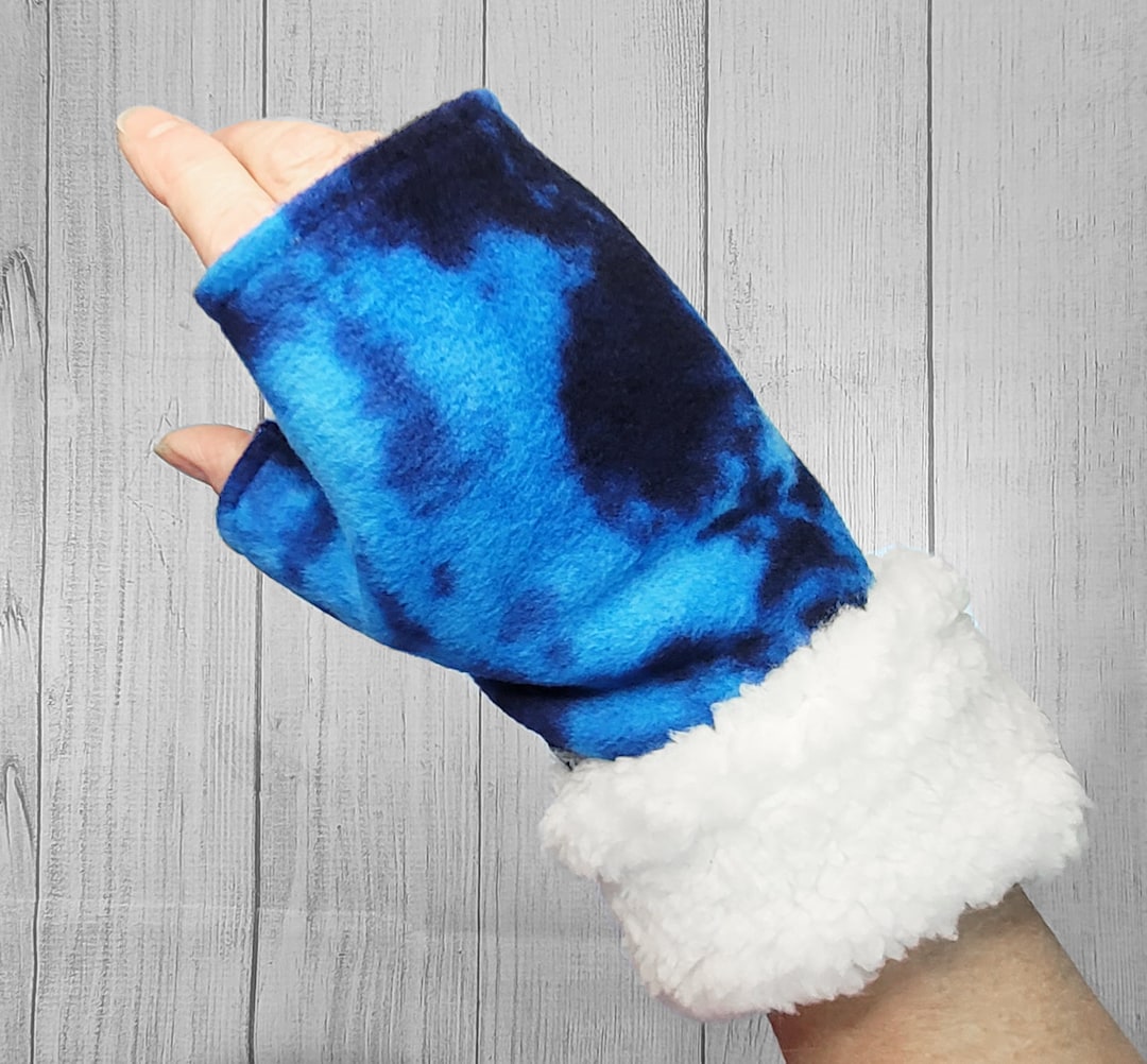 Royal Blue Marble Fingerless Mittens/double Layer Fleece/very Warm ...