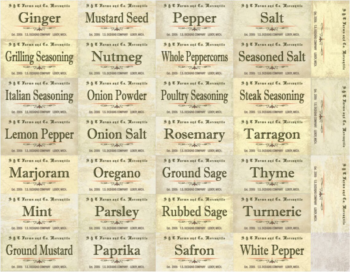 Vintage Styled 62 Spice Label Set Instant Download- Spice Labels ...