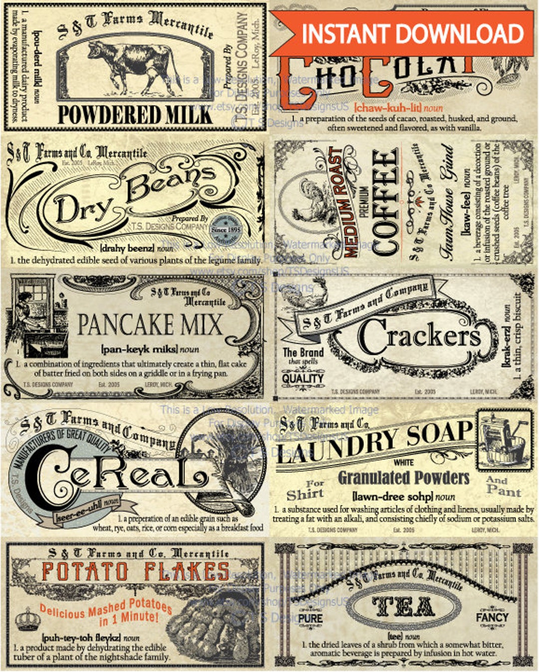 Vintage Canister Labels Set Instant Download- Antique Decor, Farmhouse ...