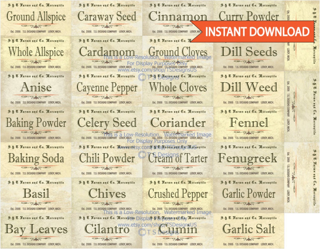 Vintage Styled 62 Spice Label Set Instant Download- Spice Labels ...