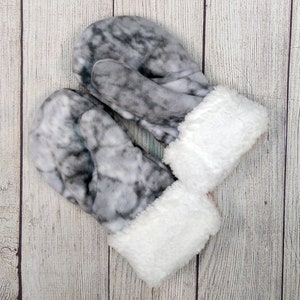 Gray Marble Mittens/double Layer Fleece/very Warm/sherpa Cuff/ Ts ...