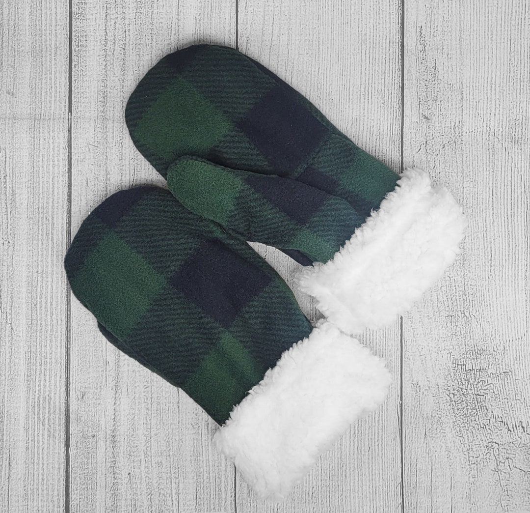 Buffalo Plaid Green and Black Check Santa Mittens/double Layer Fleece ...