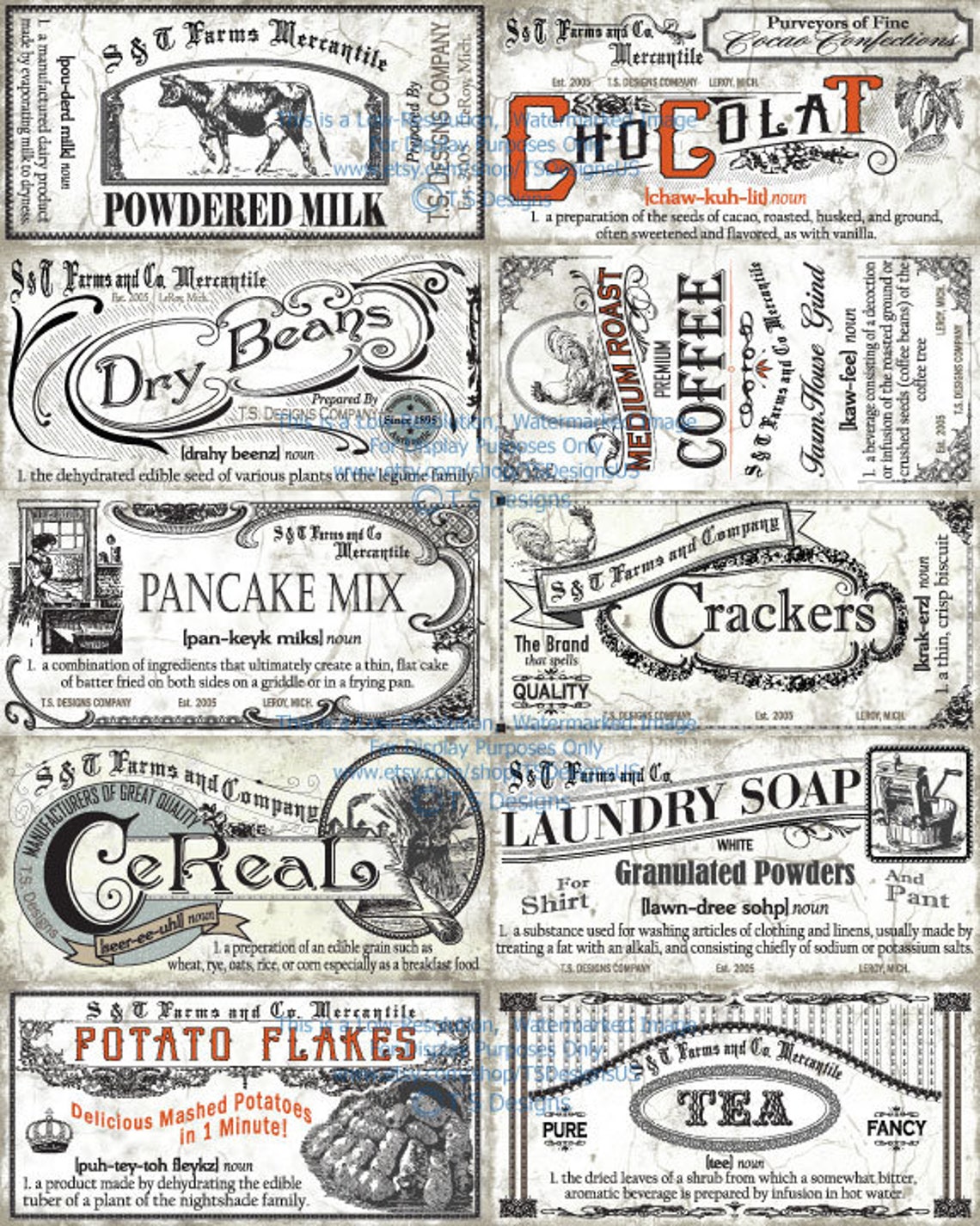 Distressed Vintage Pantry Labels Collection Hardcopy Antique - Etsy