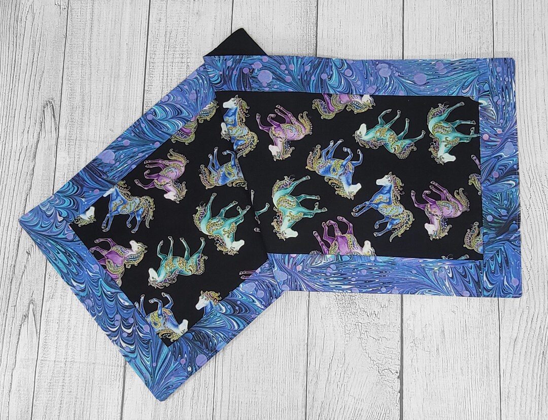 Gold Metallic Horses With Tie Dye Table Runner Placemats Set of 4 6 8 ...