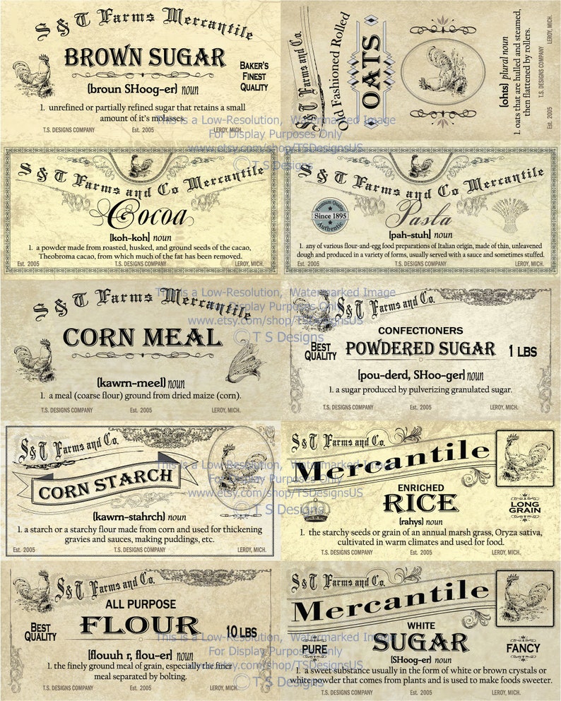 Vintage Pantry Labels Collection Hardcopy- Spice Labels, Antique Decor ...
