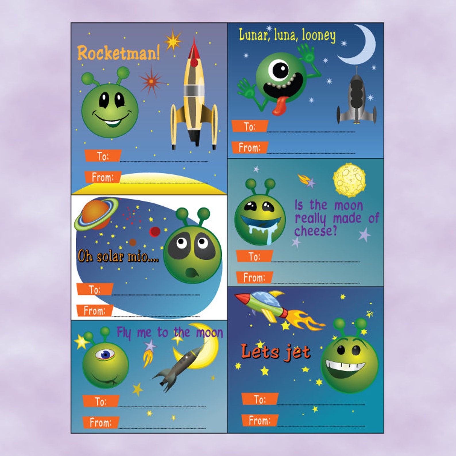 Children's Alien Valentine's Day Cards Classroom | Etsy