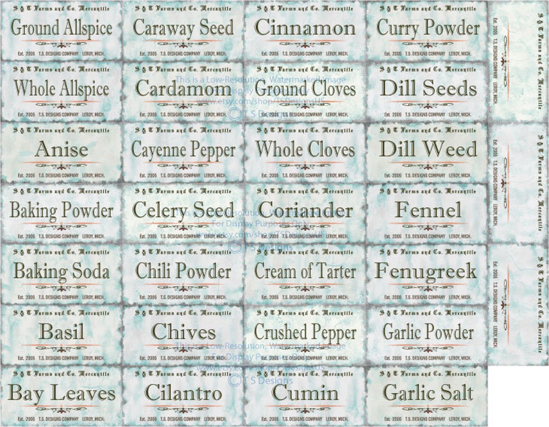 Shabby Chic 62 Spice Label Set Hardcopy- Spice Labels, Antique Decor ...