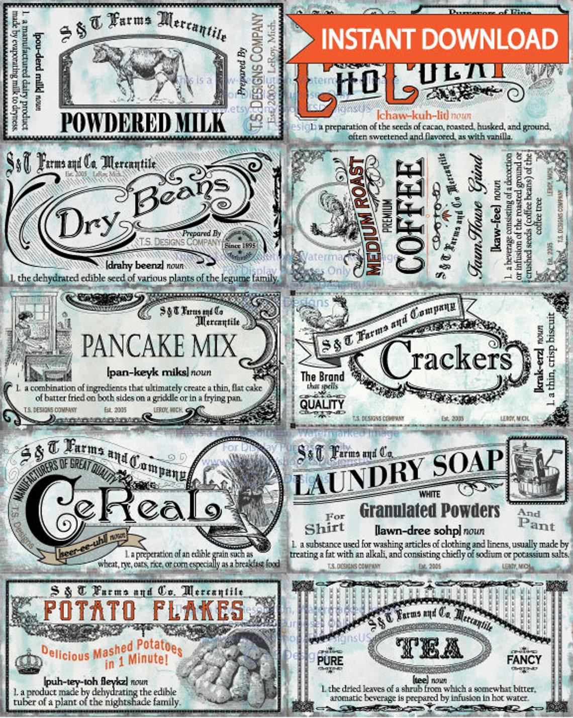 Shabby Chic Canister Labels Set Instant Download Antique - Etsy