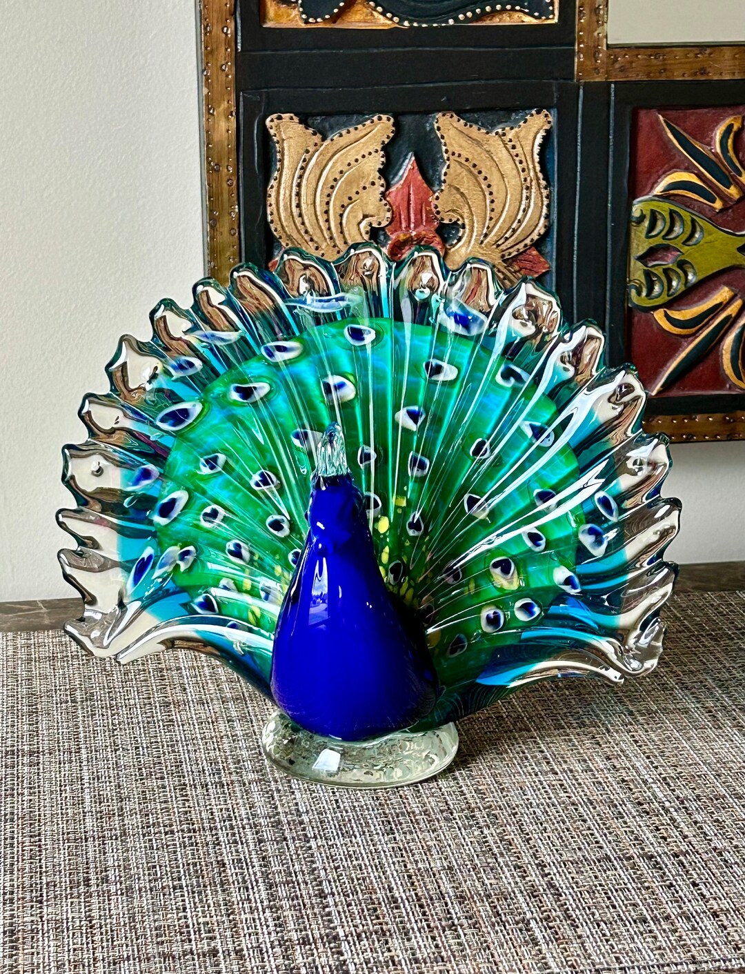 Collectible Murano Style Color Glass Peacock, This Heavy Piece is Made ...