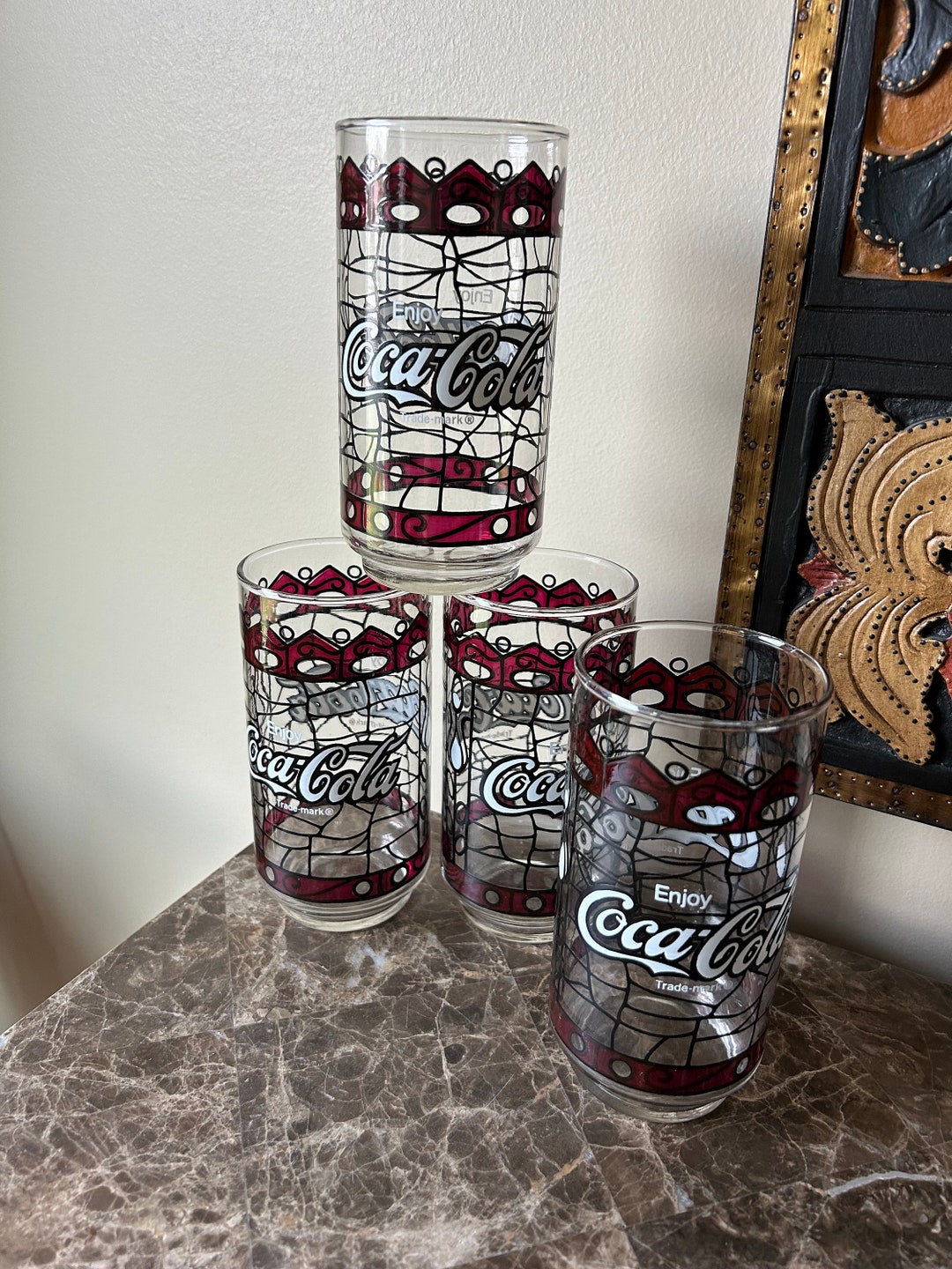 Vintage Set of 4 Coca Cola Tiffany Style Drinking Glasses, New ...