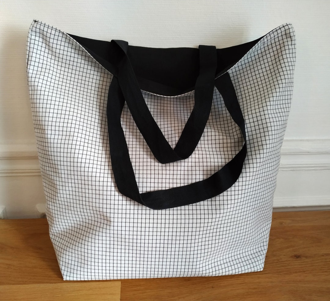Lined Shopping Bag, Small Black and White Checks, Large Size - Etsy