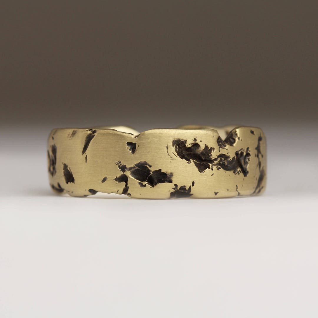 Solid Gold Rock Ring, Unique 9k Yellow Gold Ring, Textured Gold, Man ...