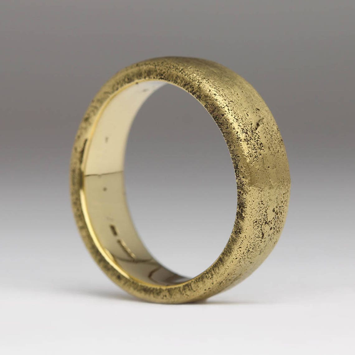 Recycled 18ct Gold Ring, 7mm Flat Sand Cast Ring, Natural Unpolished ...