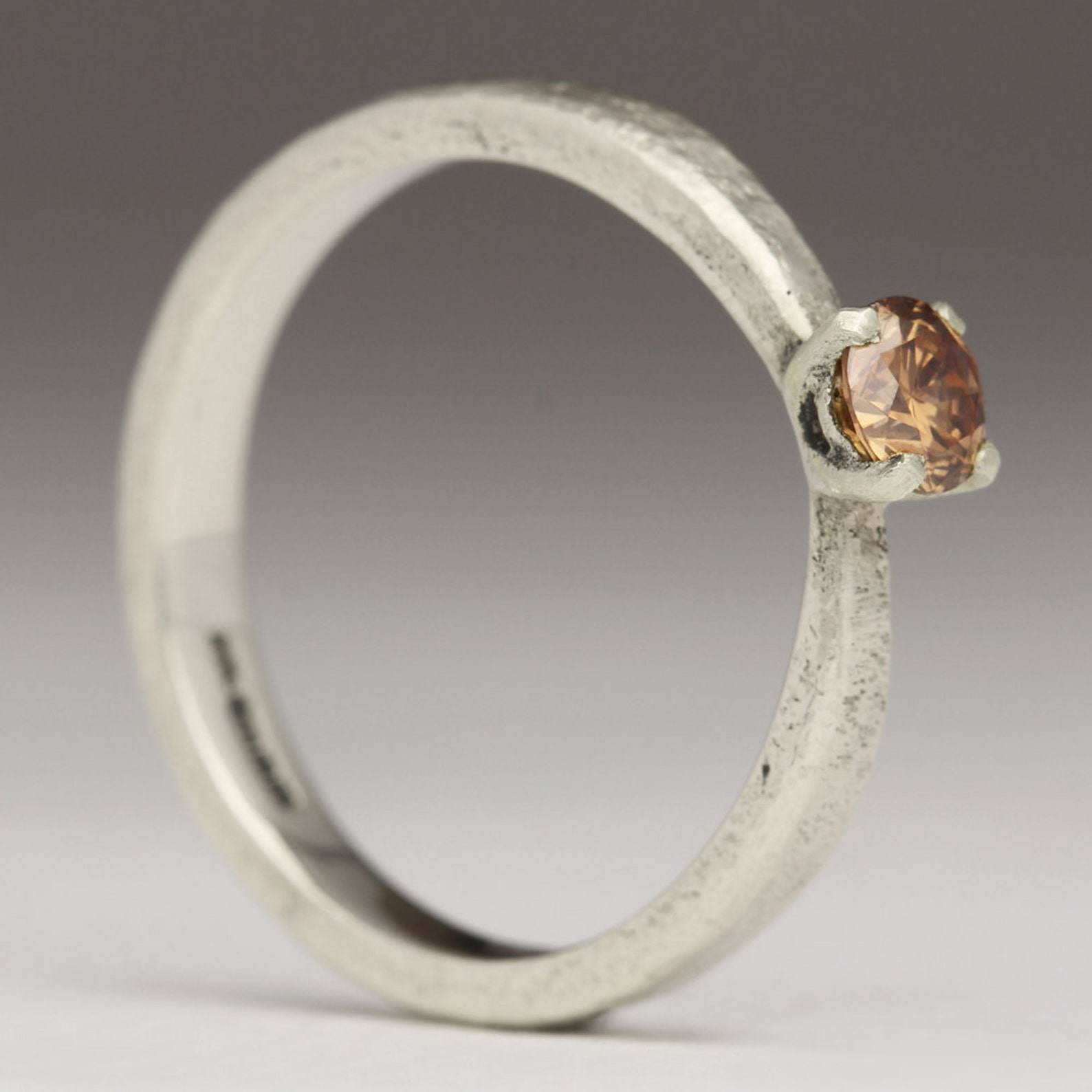 Brown Diamond and 9ct White Gold Ring, Rustic Engagement Ring, Unique ...