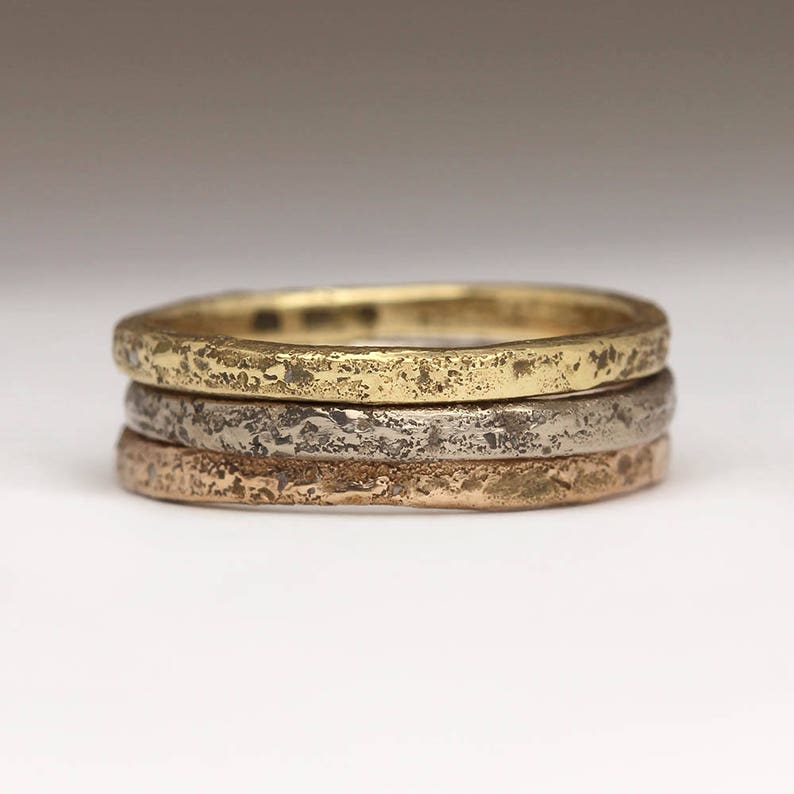 Solid 18ct Gold Rustic Stacking Rings Sand Textured Skinny - Etsy