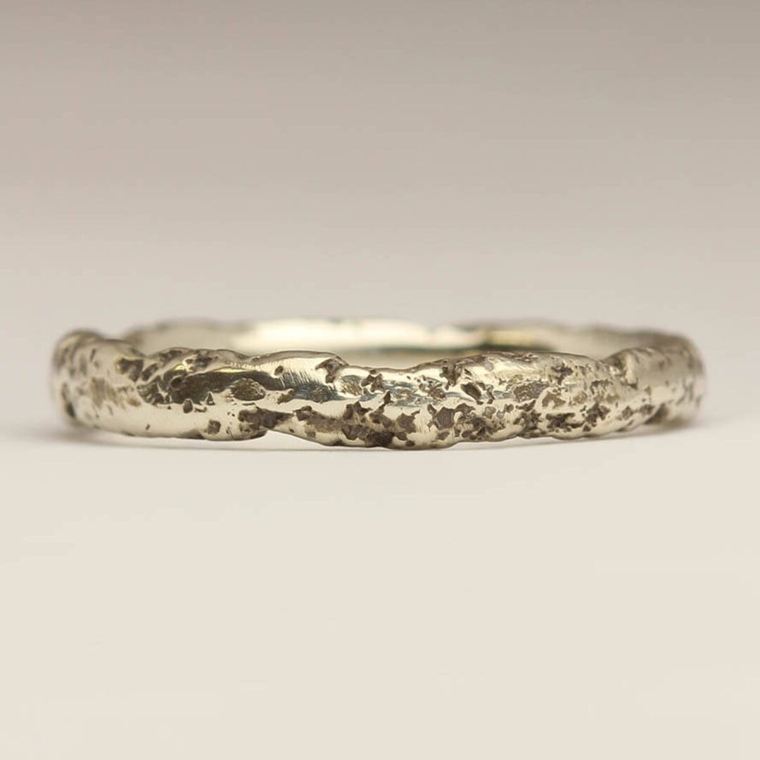 Gnarled 2mm 9ct White Gold Ring, Authentic Quirky Wedding Ring, Cast in ...