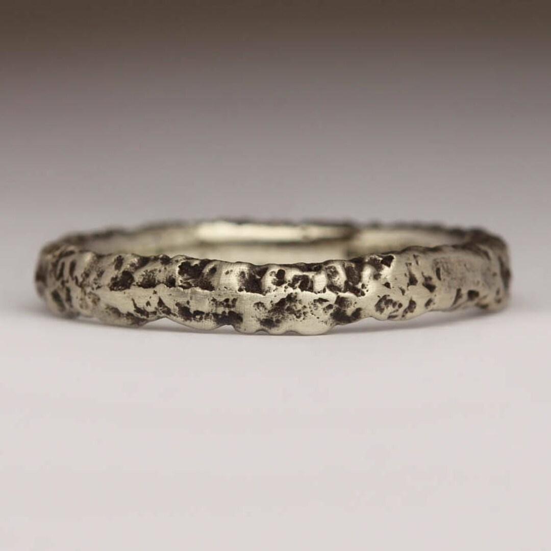 Sandcast 3mm Wide 9ct White Gold Ring, Extra Texture Rough Luxe ...