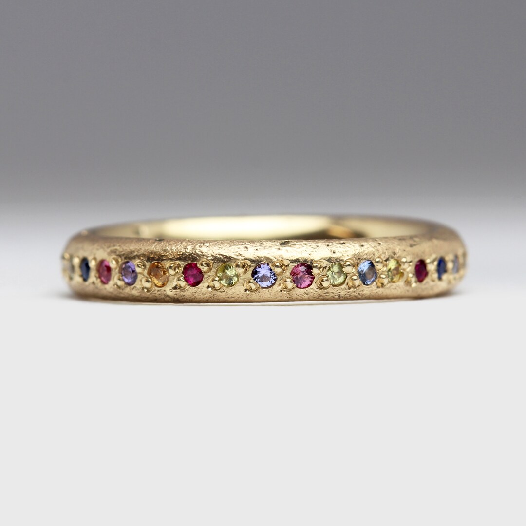 Rainbow Eternity Ring - Multi Coloured Sapphire and Gold Ring Cast in ...