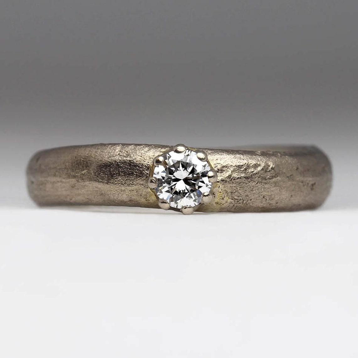 Medieval 14ct White Gold Engagement Ring Sandcast Low Claw - Etsy