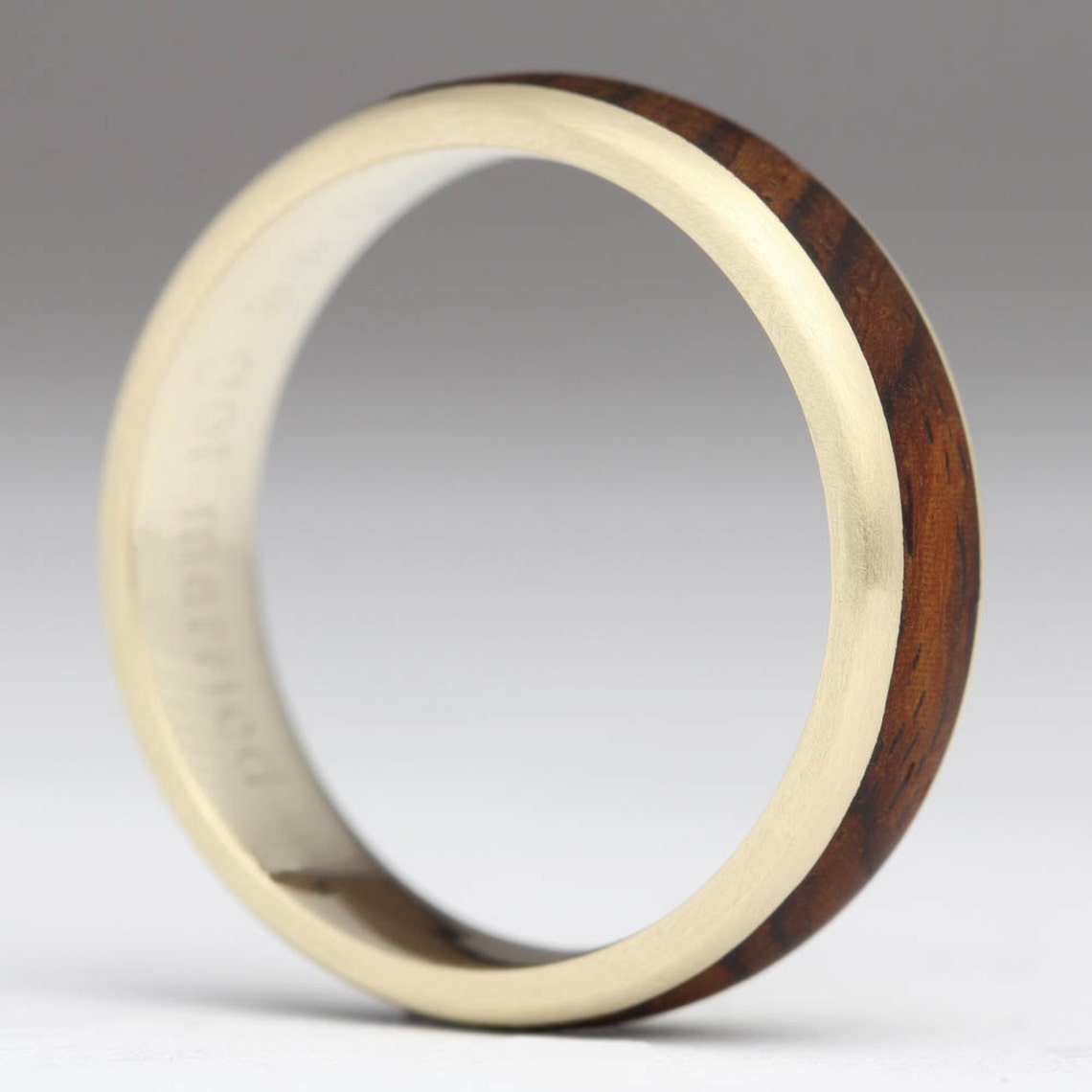 Rounded 9ct Gold Wood Ring, Wood Ring, Wood Wedding Band, Contemporary ...
