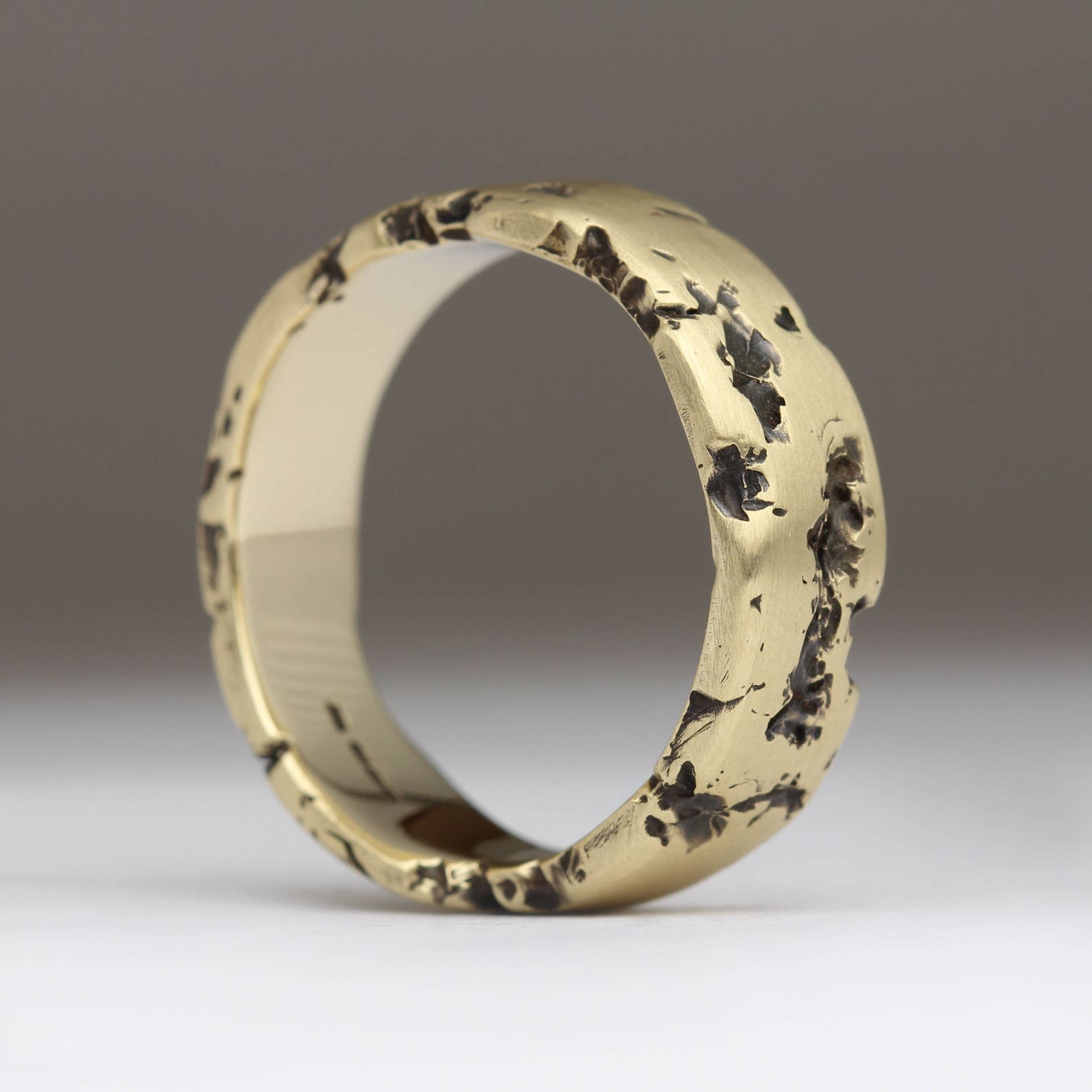 Solid Gold Rock Ring, Unique 9k Yellow Gold Ring, Textured Gold, Man ...