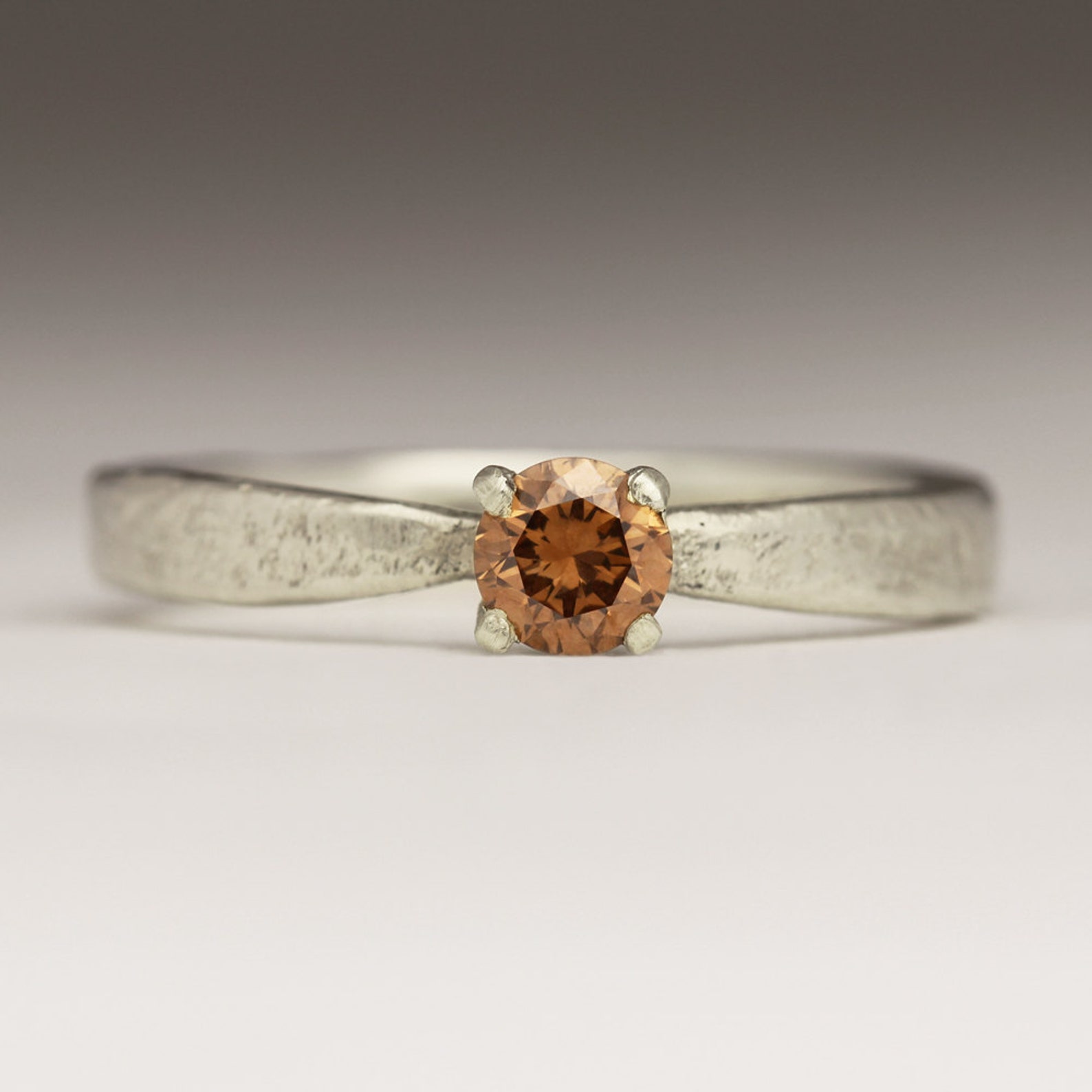 Brown Diamond and 9ct White Gold Ring, Rustic Engagement Ring, Unique ...